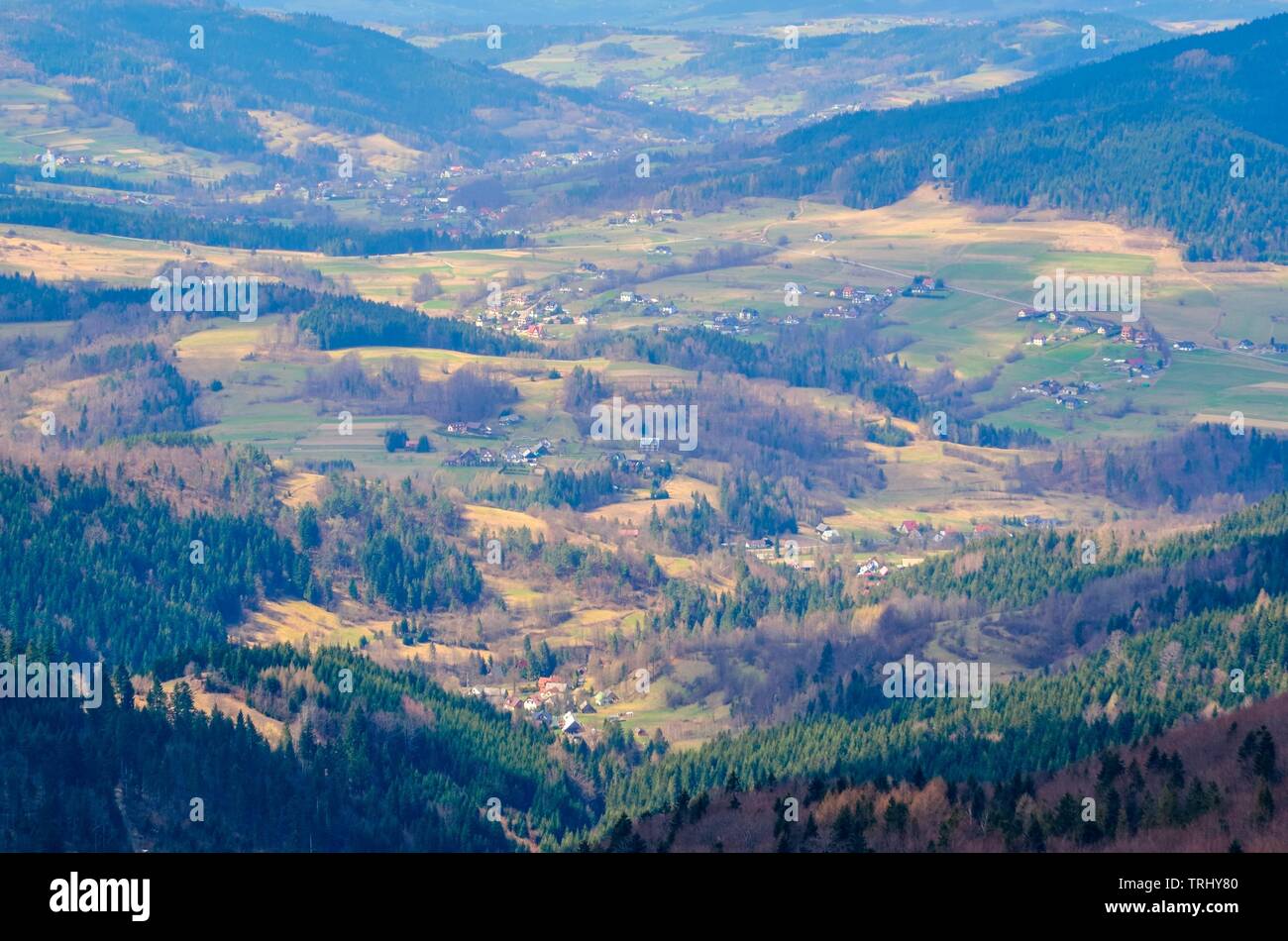 Beautiful spring mountain landscape. Fabulous view of the hills and ...