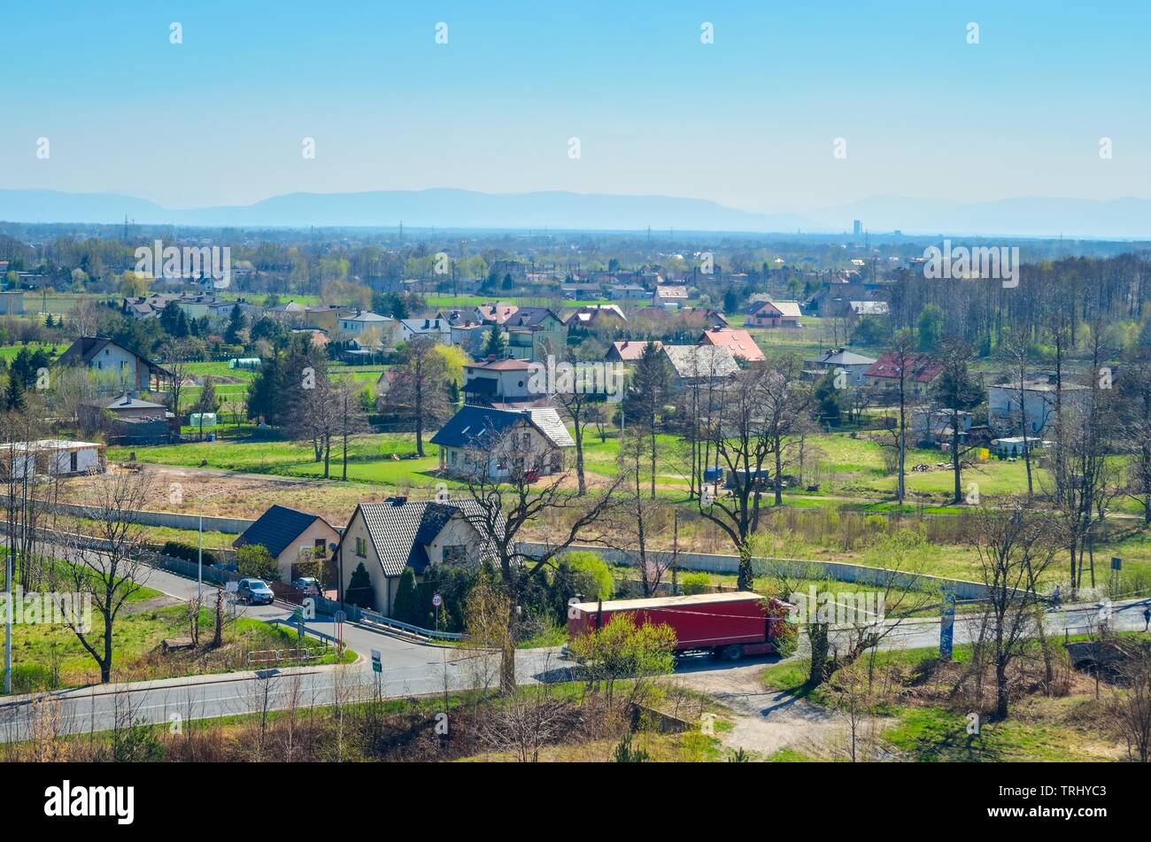Spring urban landscape. Houses in the countryside in Poland Stock Photo ...