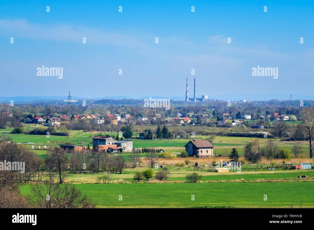 Spring urban landscape. Houses in the countryside in Poland Stock Photo ...