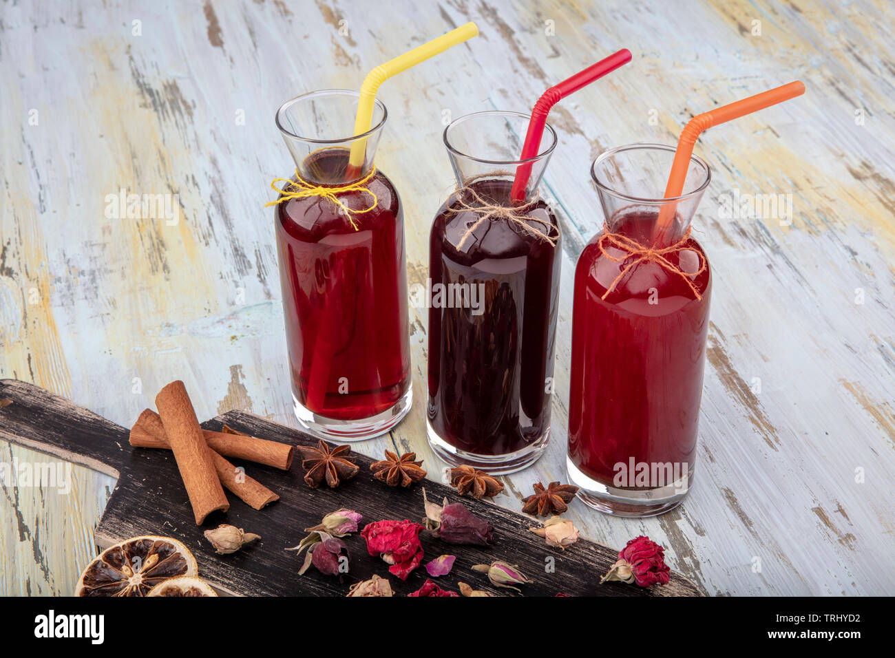 Ramadan drinks. Turkish Sherbet, raspberry, cherry and rose sweet,cold ...