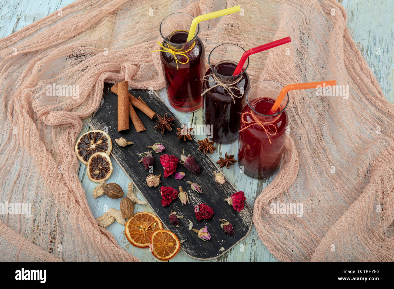 Ramadan drinks. Turkish Sherbet, raspberry, cherry and rose sweet,cold ...