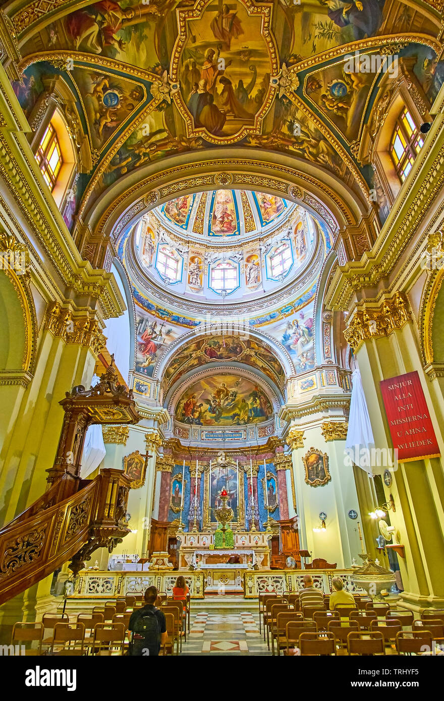 FLORIANA, MALTA - JUNE 19, 2018: The prayer hall of St Publius Parish ...