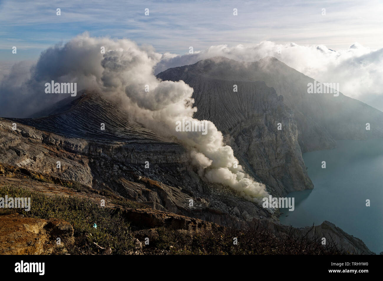 Kawah Ijen, Java island, Indonesia. 11th May, 2019. General view of Kawah Ijen volcano crater ...