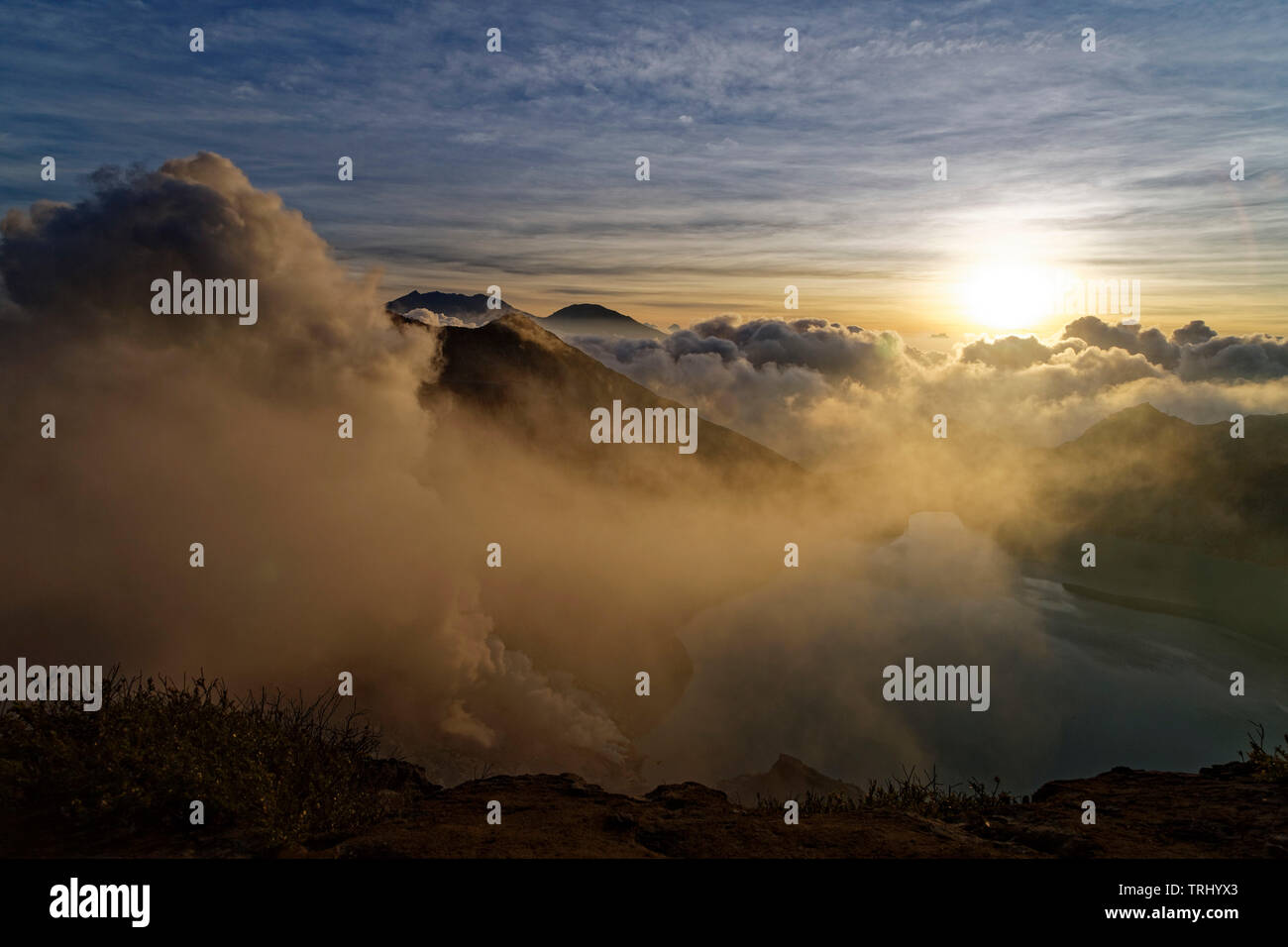 Kawah Ijen, Java island, Indonesia. 11th May, 2019. Panoramic view of Kawah Ijen volcano at ...