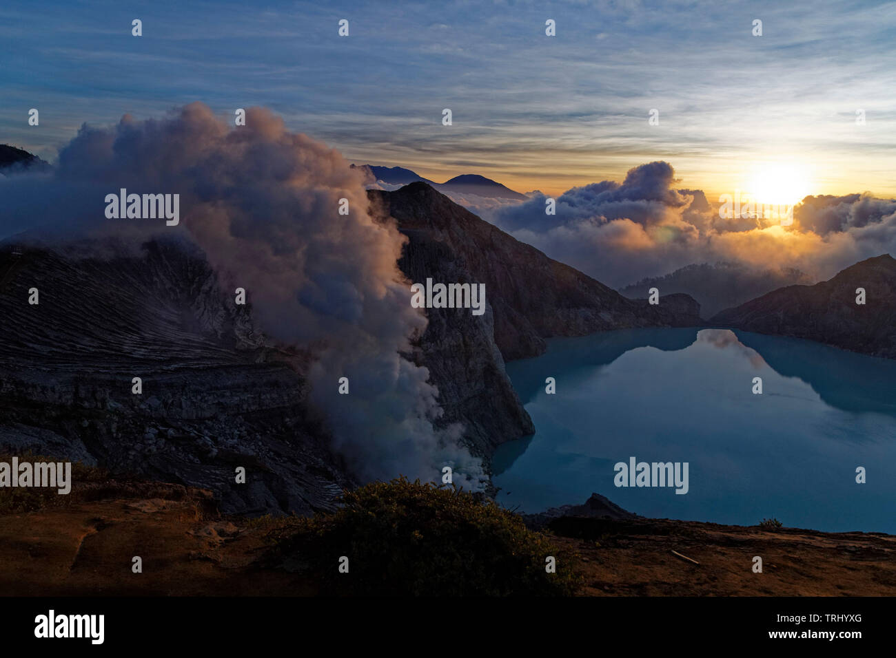 Kawah Ijen, Java island, Indonesia. 11th May, 2019. Panoramic view of Kawah Ijen volcano at ...