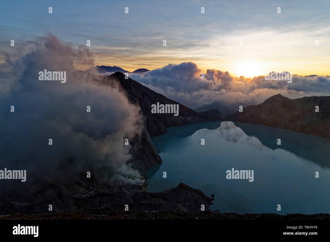 Kawah Ijen, Java island, Indonesia. 11th May, 2019. Panoramic view of Kawah Ijen volcano at ...