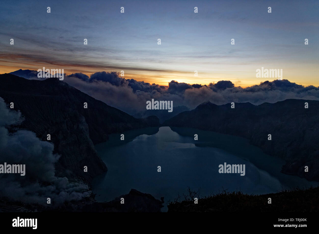 Kawah Ijen, Java island, Indonesia. 11th May, 2019. Panoramic view of Kawah Ijen volcano at ...