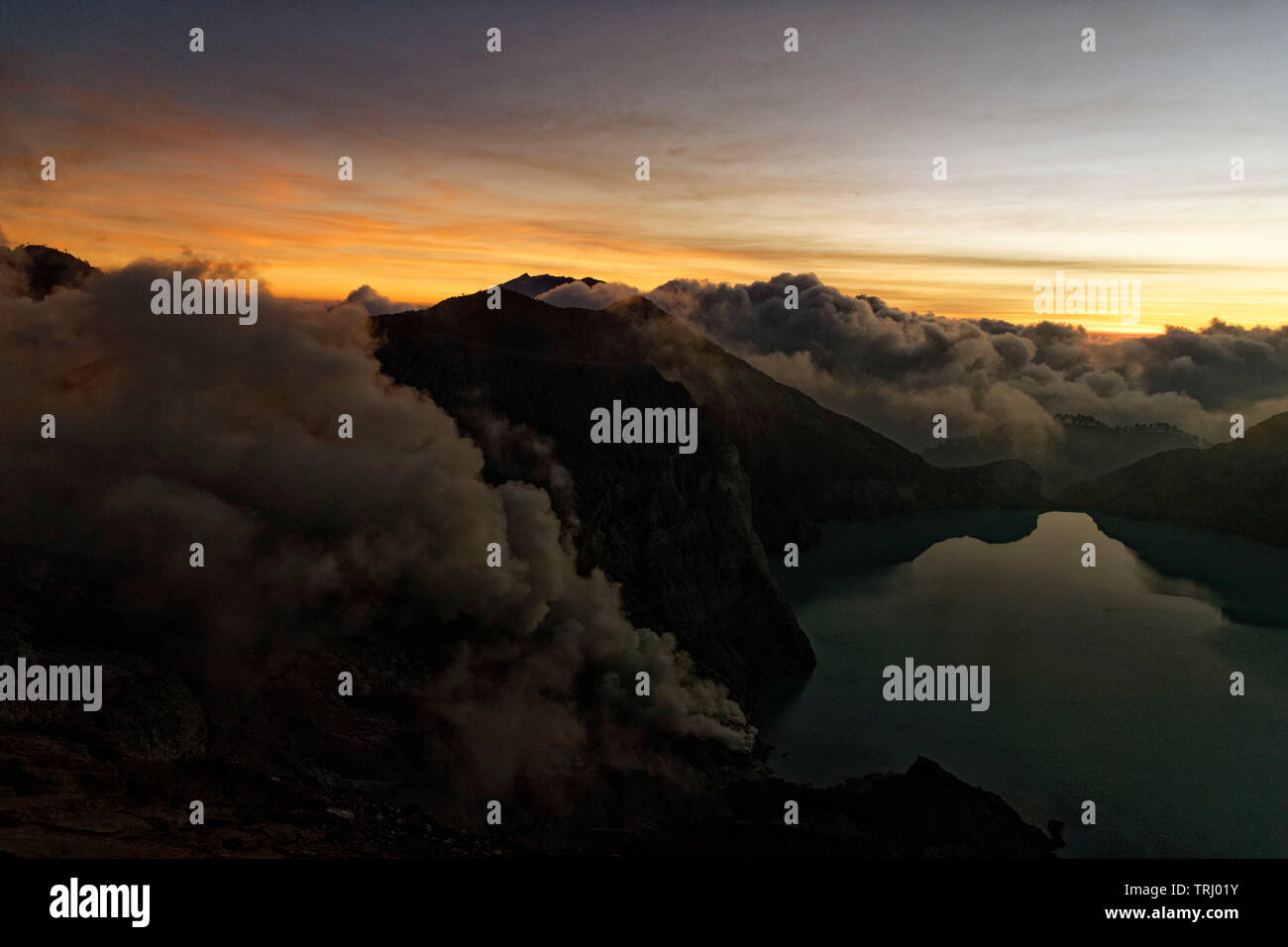 Kawah Ijen, Java island, Indonesia. 11th May, 2019. Panoramic view of Kawah Ijen volcano at ...
