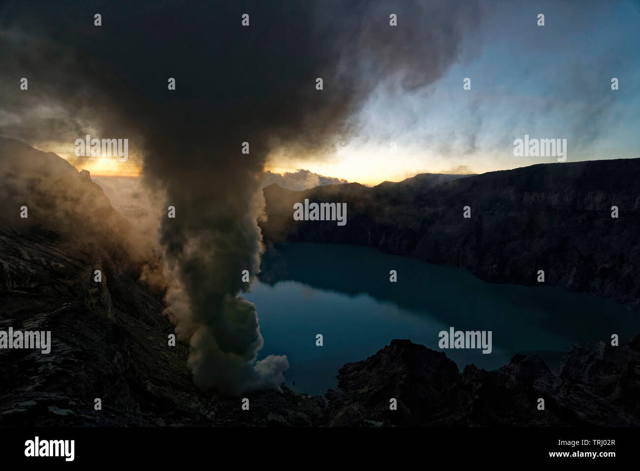 Kawah Ijen, Java island, Indonesia. 11th May, 2019. Panoramic view of Kawah Ijen volcano at ...