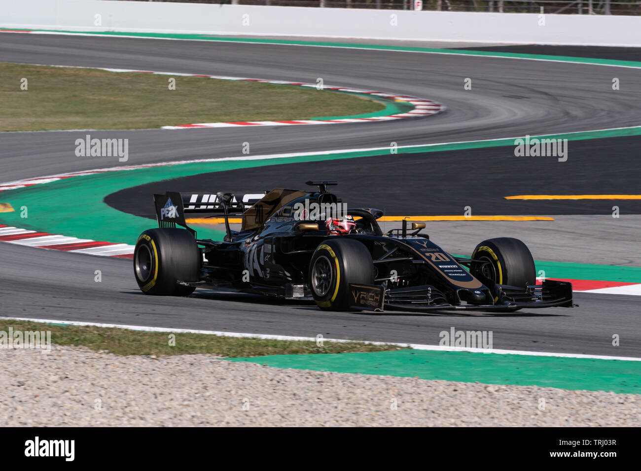 Barcelona, Spain. Feb 15th, 2019 - Kevin Magnussen of Denmark driving ...