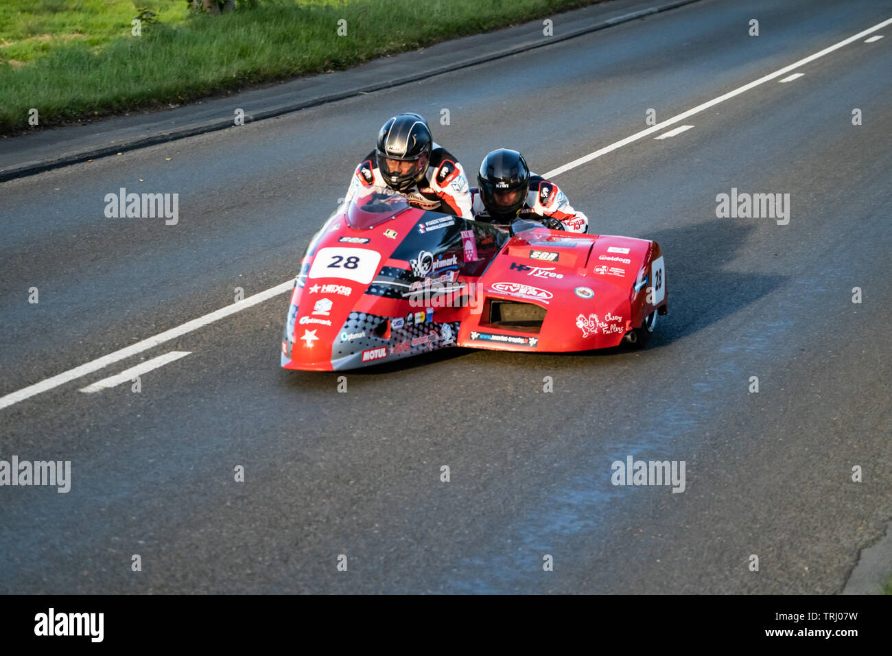 Motorcycle sidecar racers at the Isle of Man TT road race, 2019 Stock ...