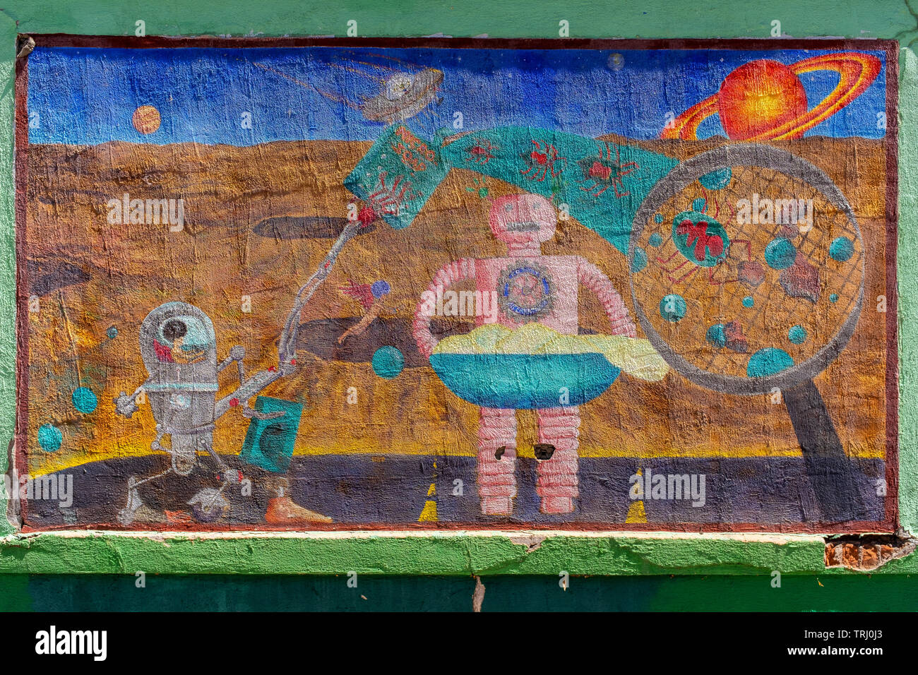 science fiction mural depicting robots & aliens Stock Photo - Alamy