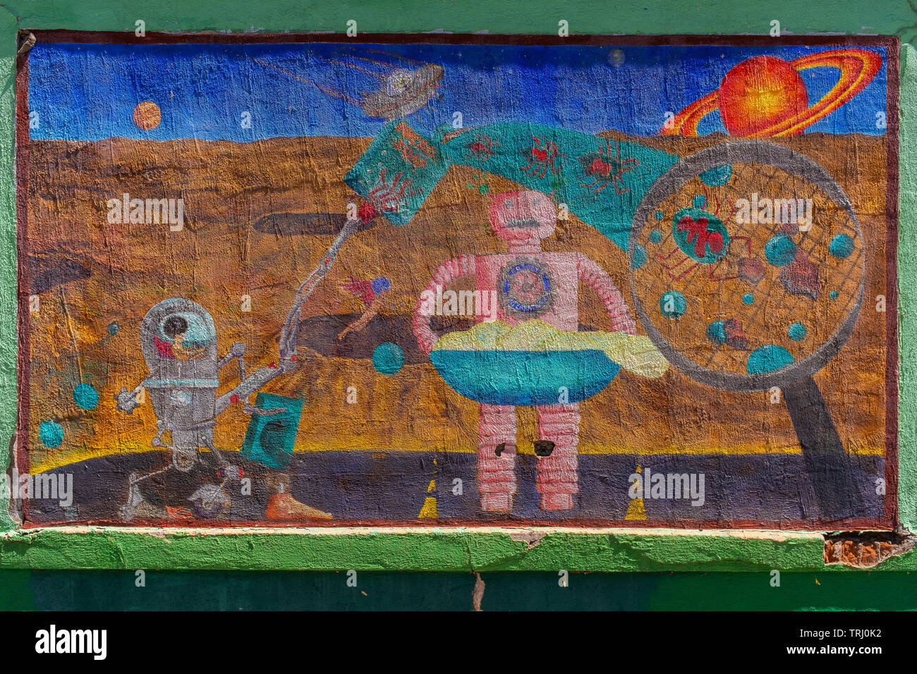 science fiction mural depicting robots & aliens Stock Photo - Alamy
