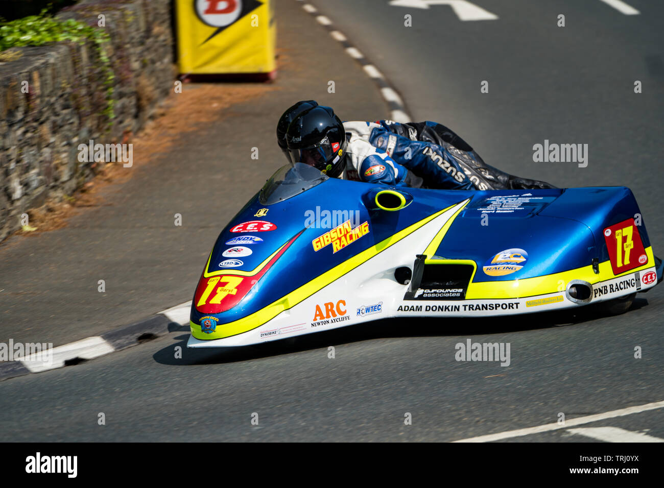 Motorcycle sidecar racers at the Isle of Man TT road race, 2019 Stock ...