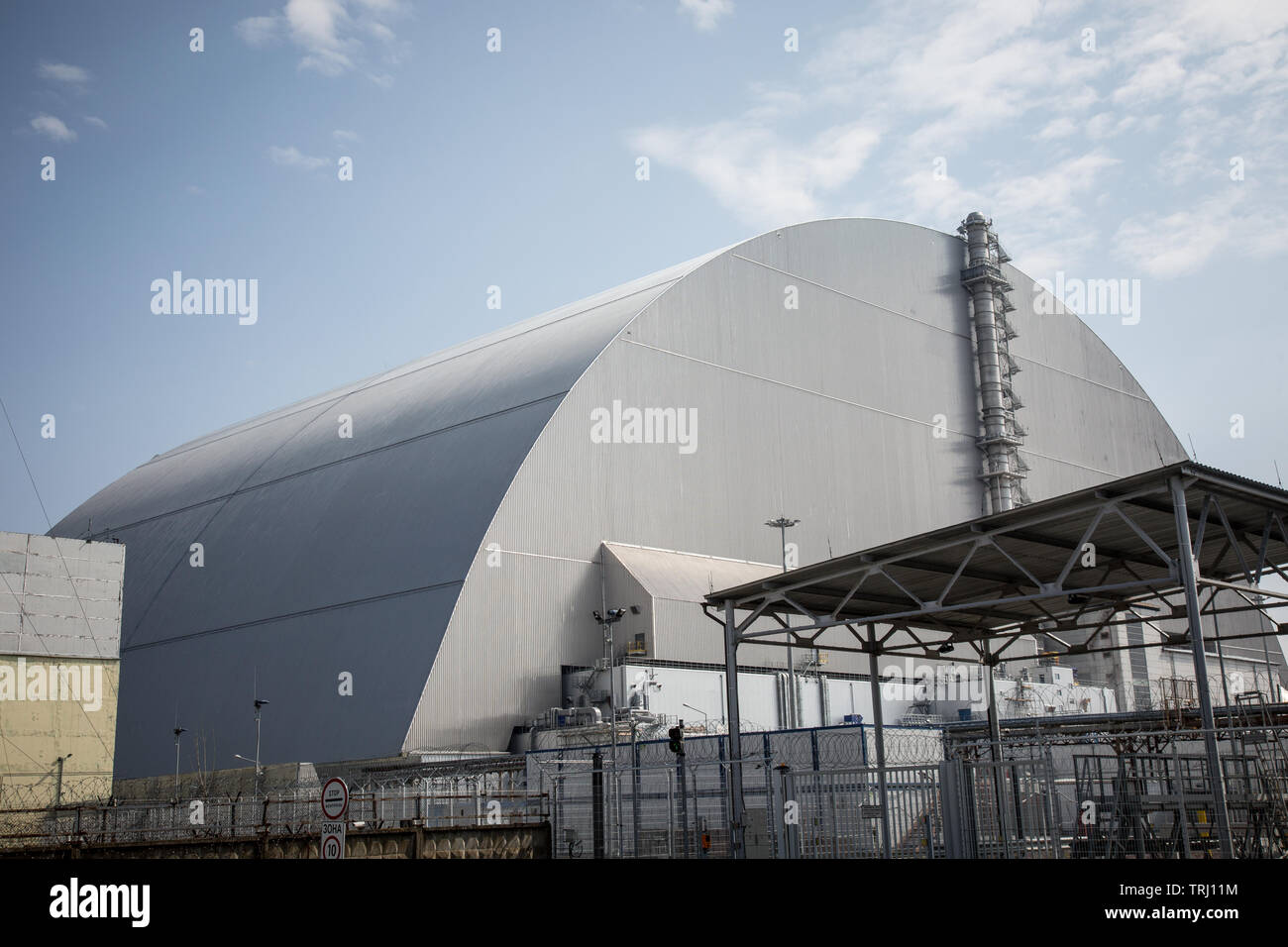 Chernobyl, Ukraine. 10th April, 2019. The New Safe Confinement covers ...