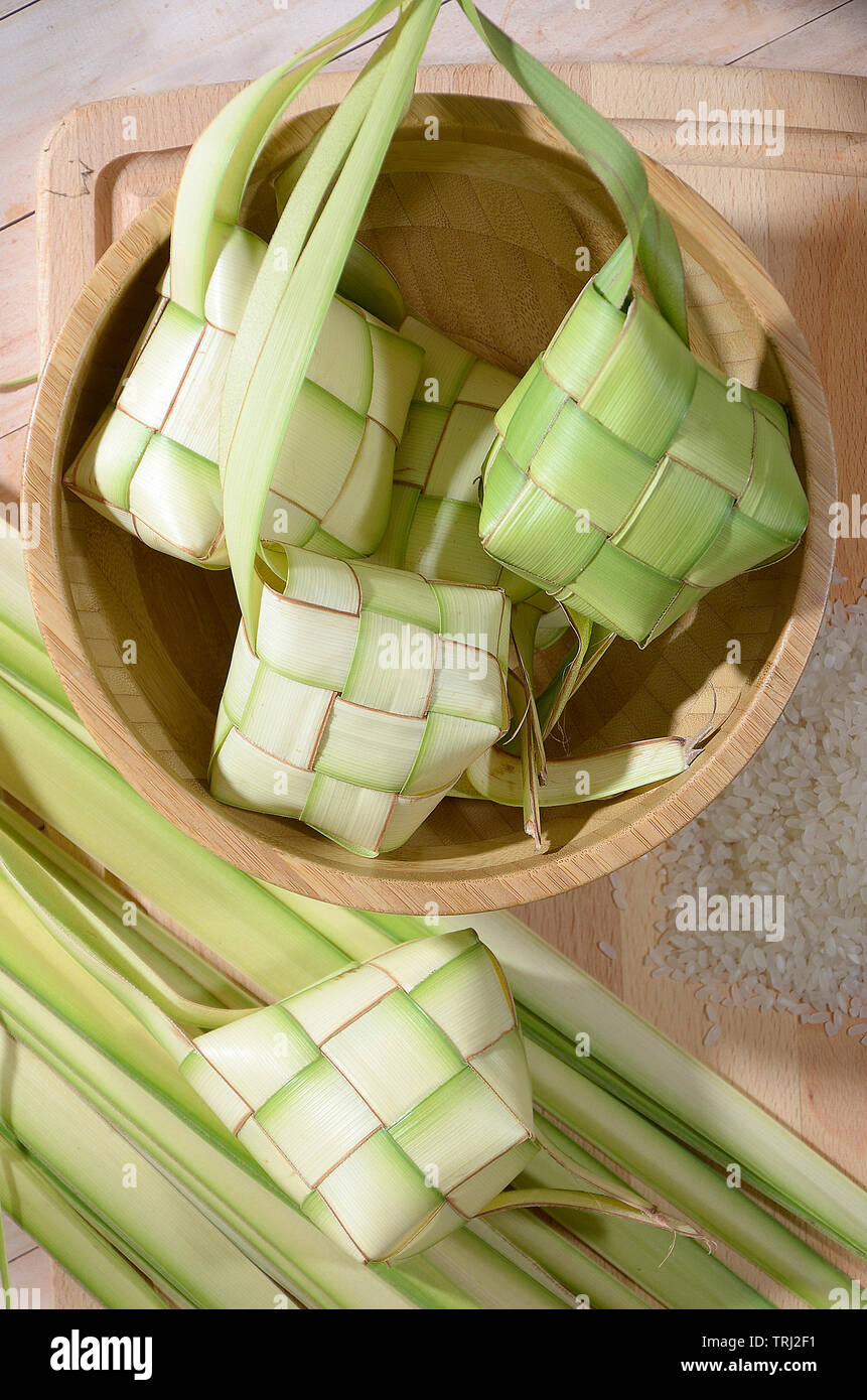 Ketupat, Rice Cake in Diamond Shape Pouch Made from Woven Coconut ...