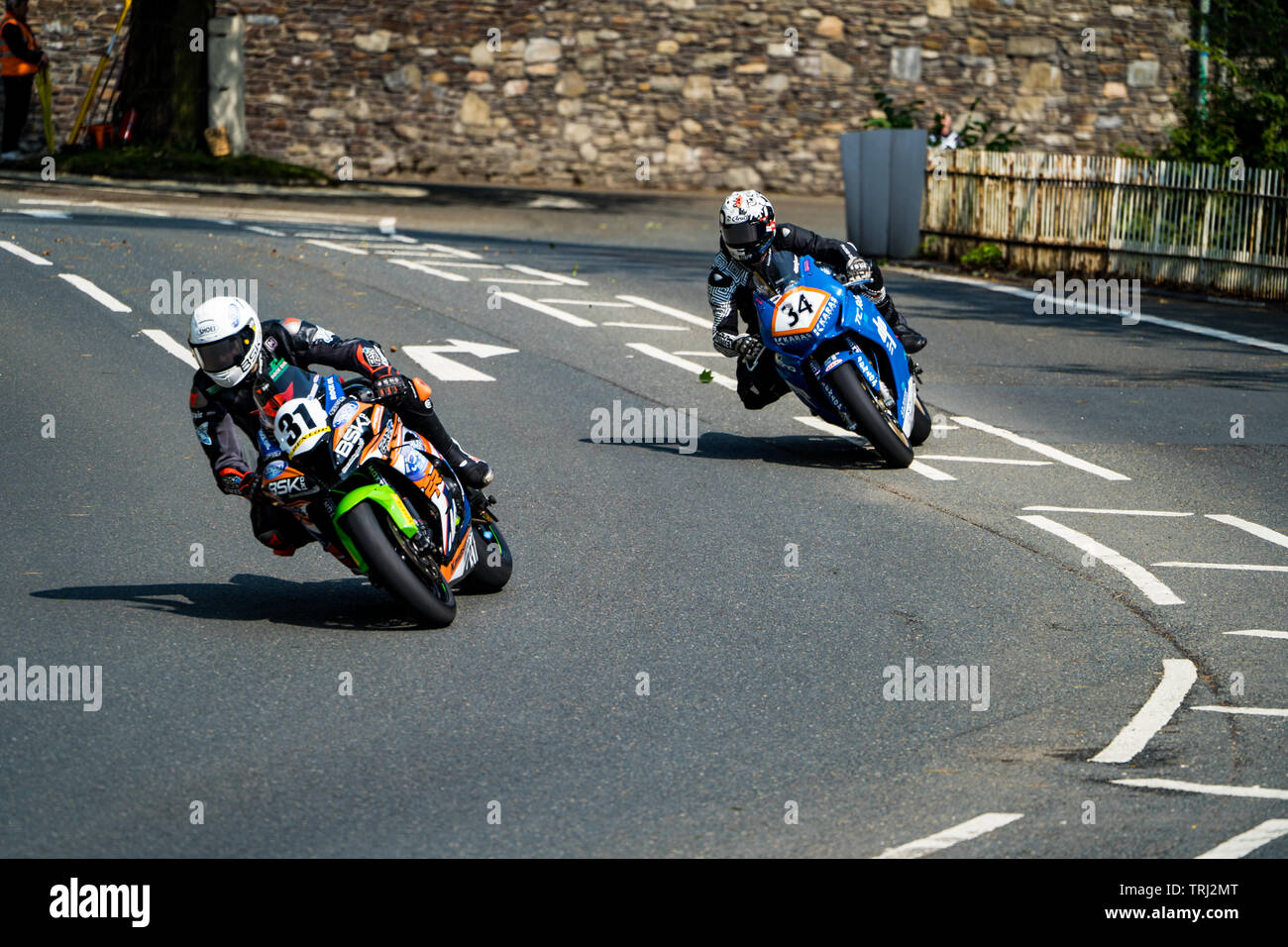 Motorcycle racers at the Isle of Man TT road race, 2019 Stock Photo - Alamy