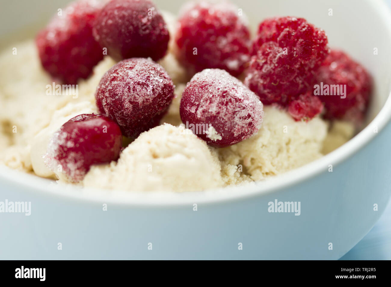 homemade ice cream with frozen cherry and raspberry . healthy sweets ...