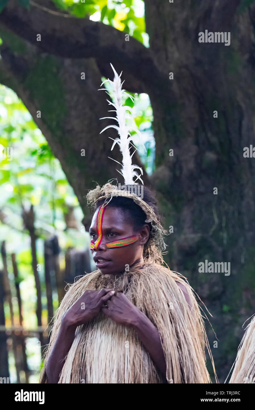 Traditional welcome ceremony by locals wearing grass skirts, Tanna ...