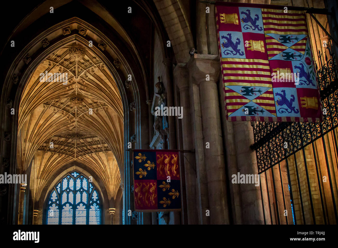 Flags, arches and vaulted ceilings in Peterborough Cathedral Stock ...