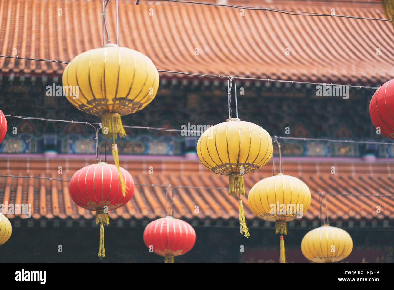 Colorful lamps hanging around the Chinese temple Stock Photo - Alamy