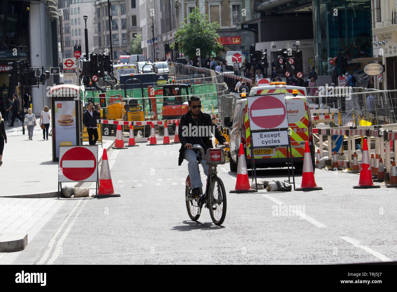 Road works Cannon street City of London, with no entry sign Stock Photo ...