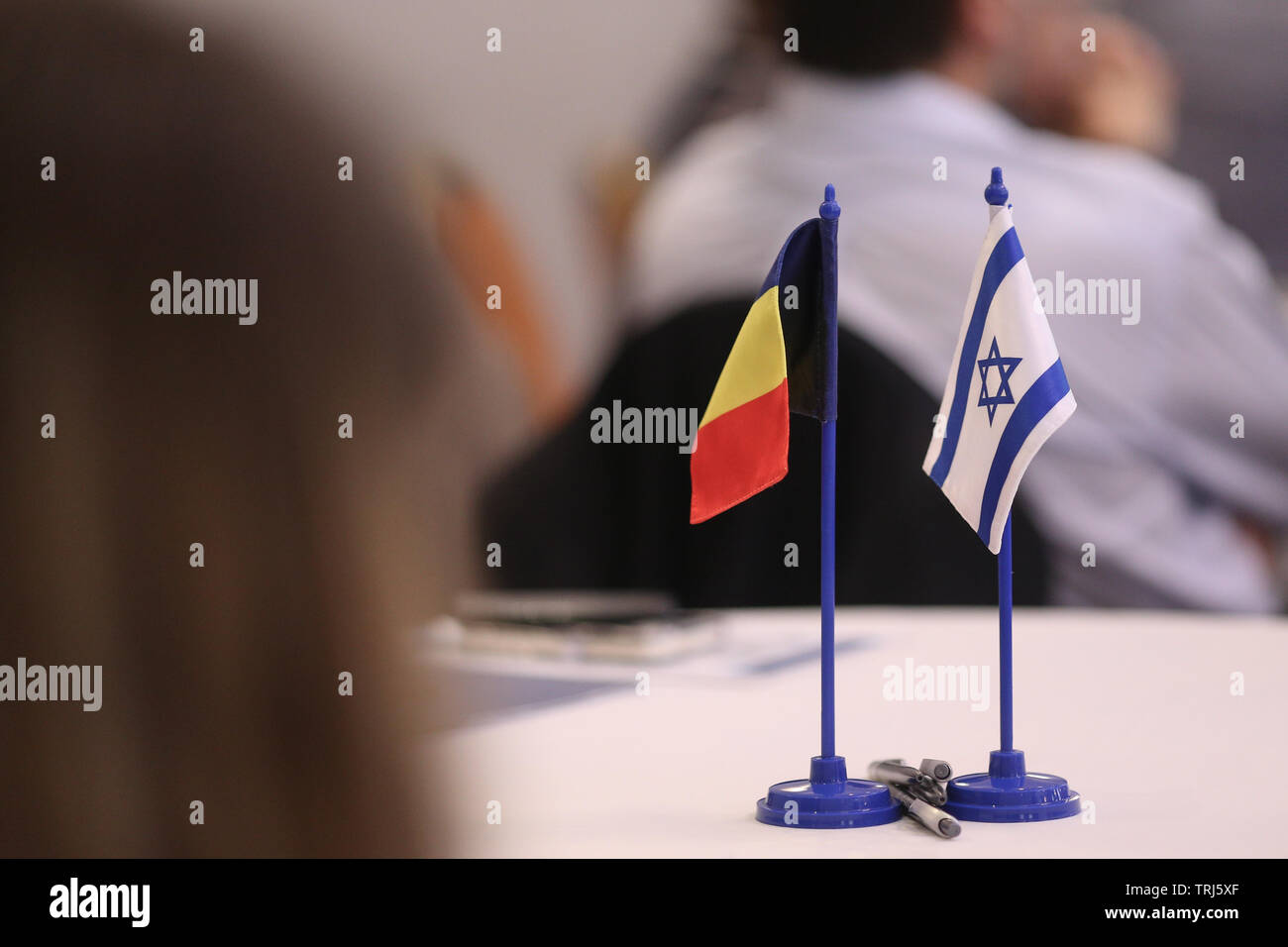 Romania and Israel flags one next to the other on a table. Israel ...