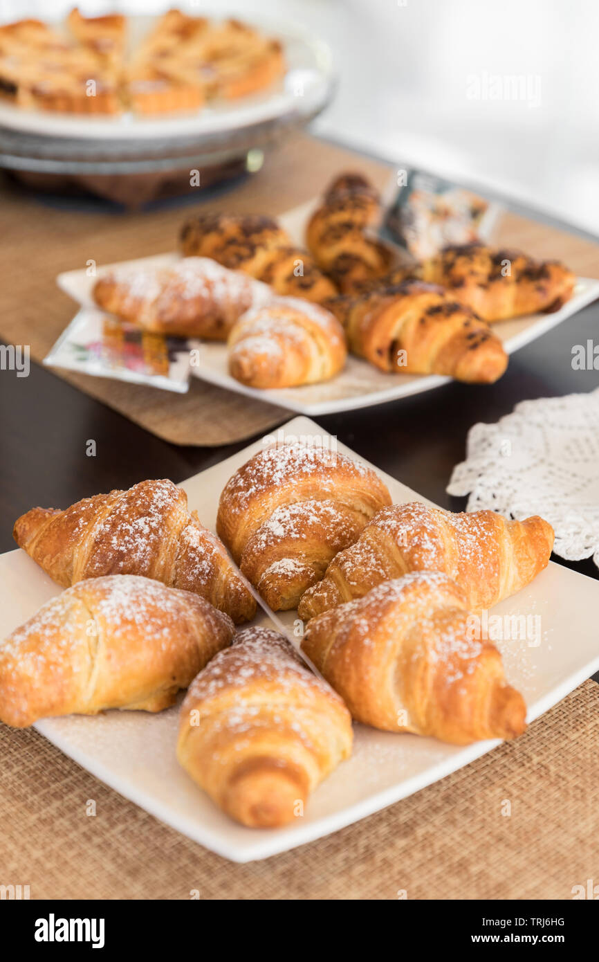 Selection self service continental breakfast buffet display, catering ...