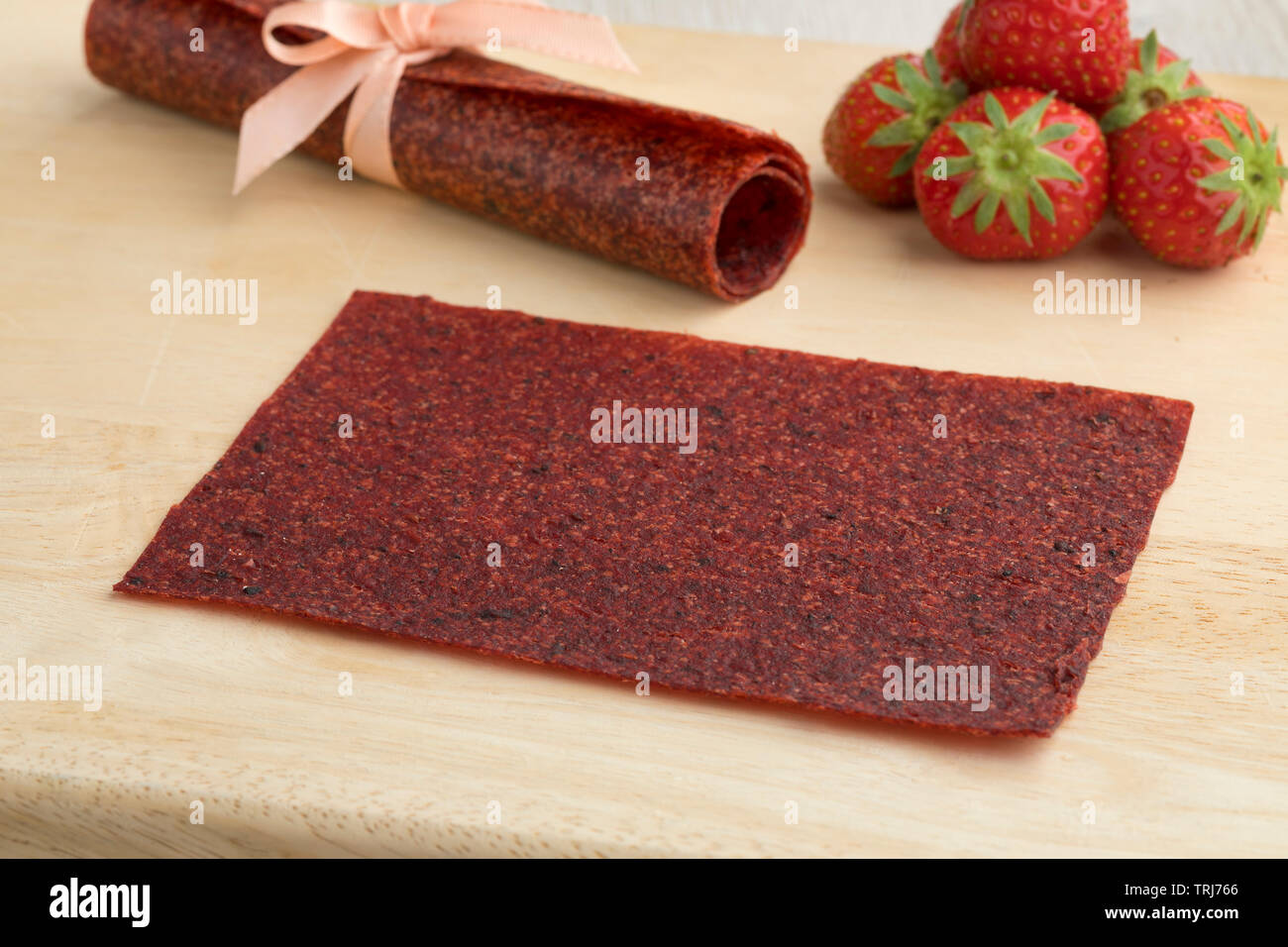 Sheet of homemade strawberry fruit leather as a naturally sweet snack ...