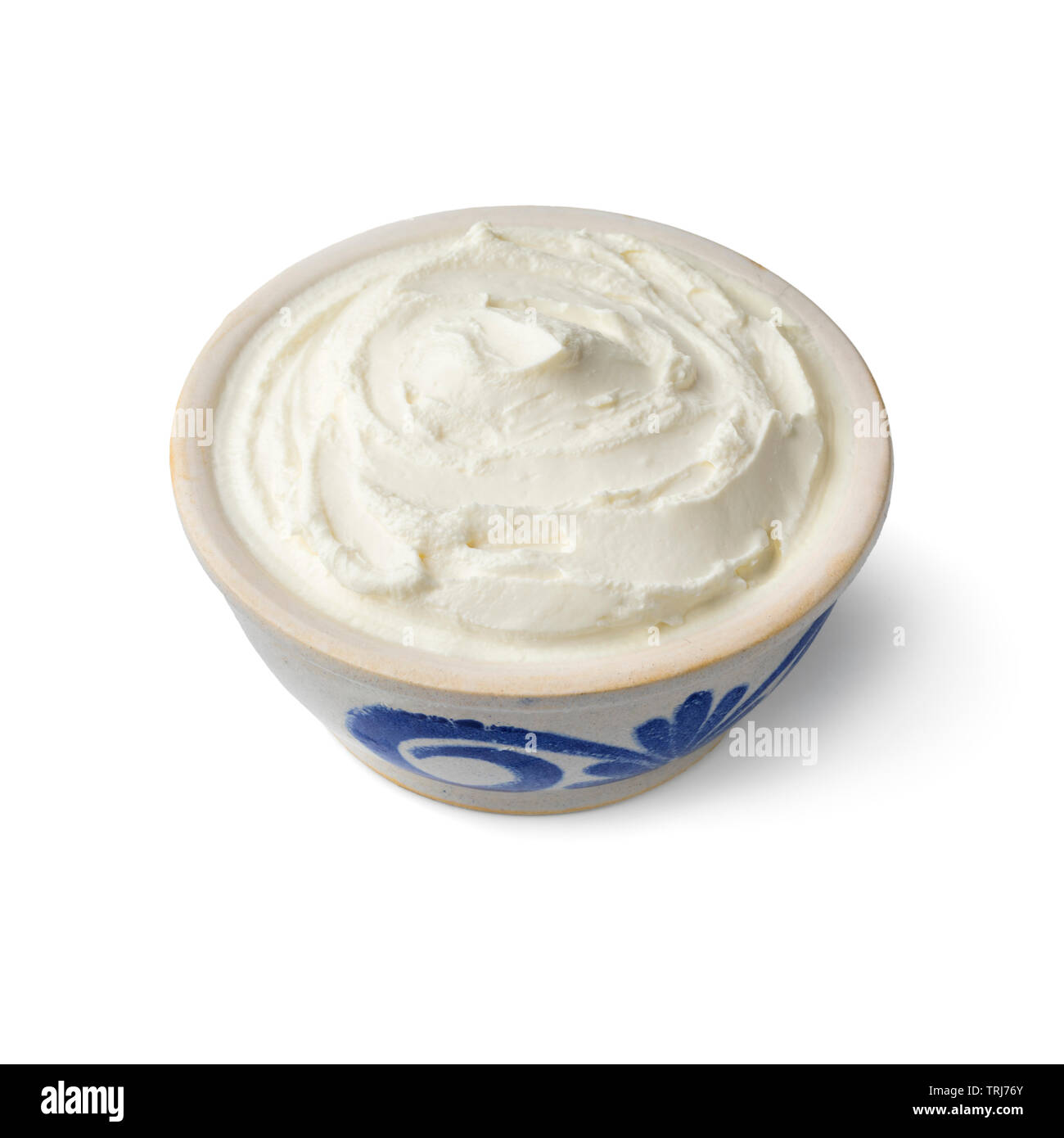 Bowl with fresh white cheese, called fromage blanc in France, used as a ...