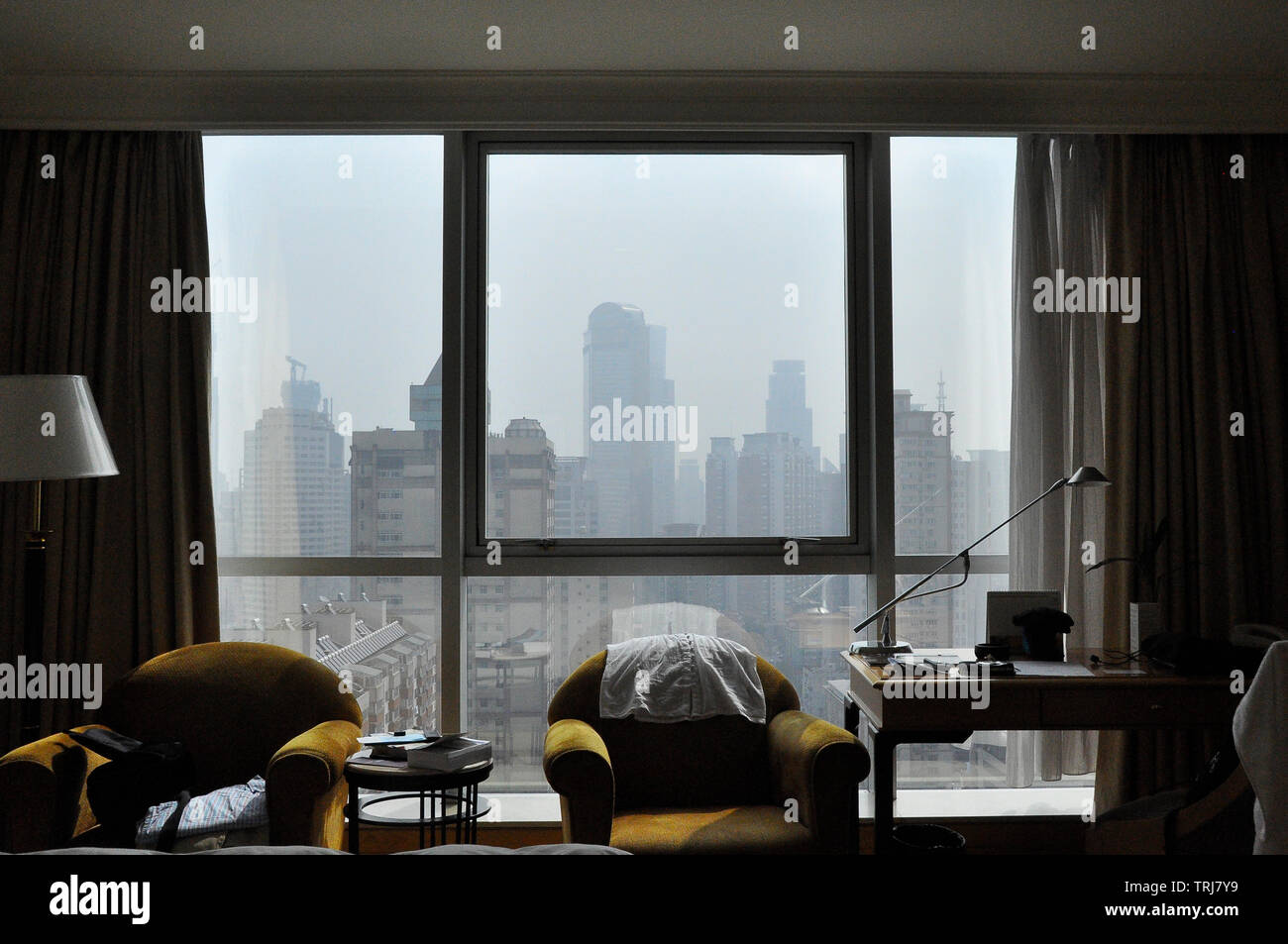 hotel room scene across polluted city of Nanjing China Stock Photo - Alamy
