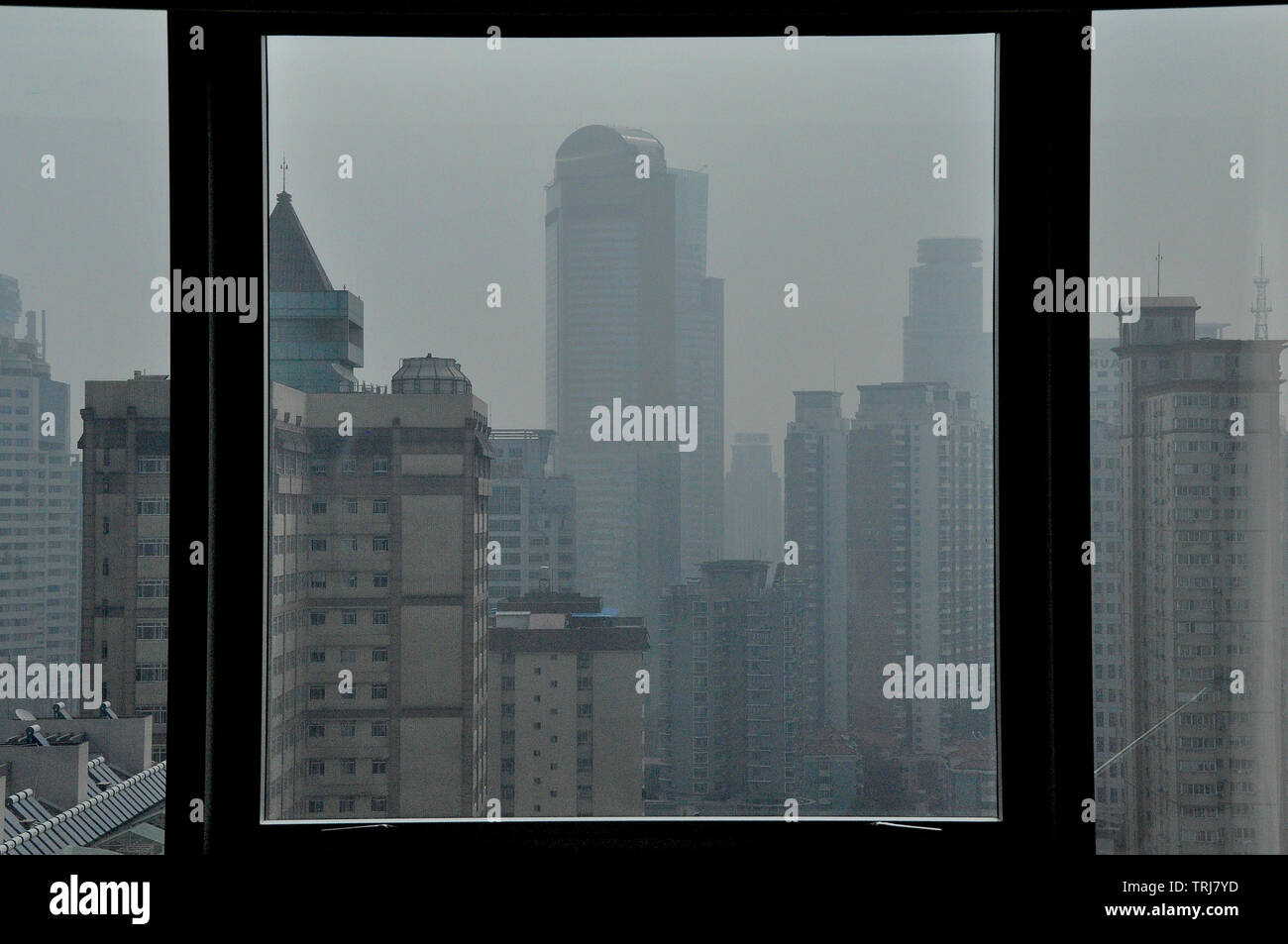 hotel room scene across polluted city of Nanjing China Stock Photo - Alamy