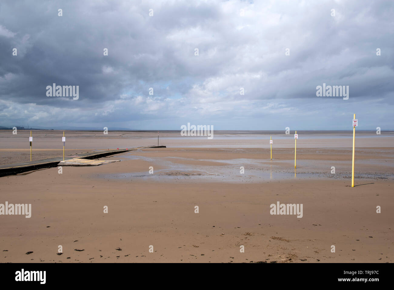 A stormy spring day on the beach at Burnham on Sea, on the Somerset ...
