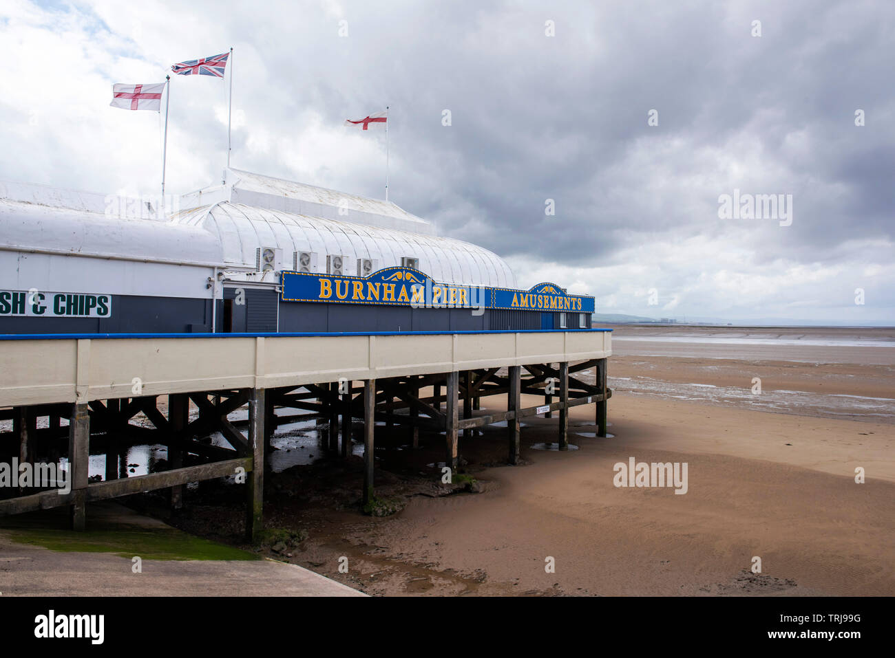 A stormy spring day at the Pier in Burnham on Sea, on the Somerset ...