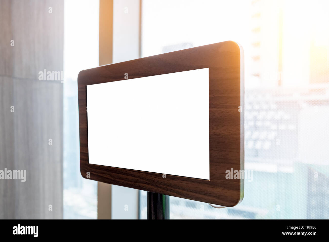 Tablet blank screen on table with the modern menu order at capital ...
