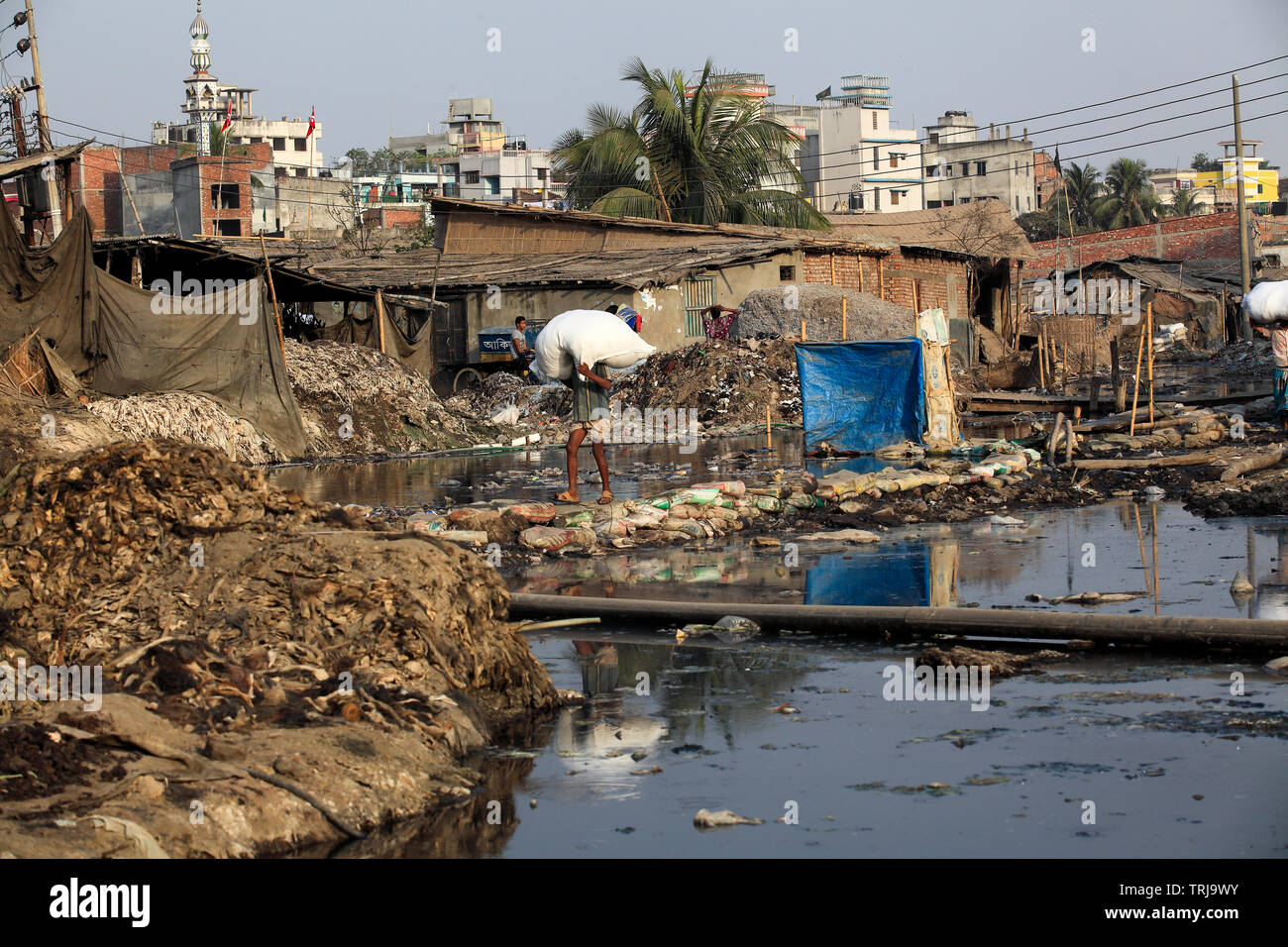The highly polluted Hazaribagh tannery area in Dhaka, Bangladesh. Dhaka ...