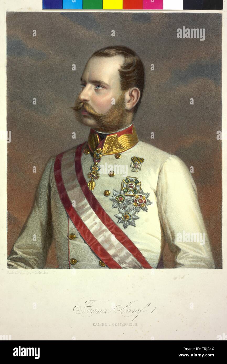 Franz Joseph I, Emperor of Austria, picture in uniform. coloured ...