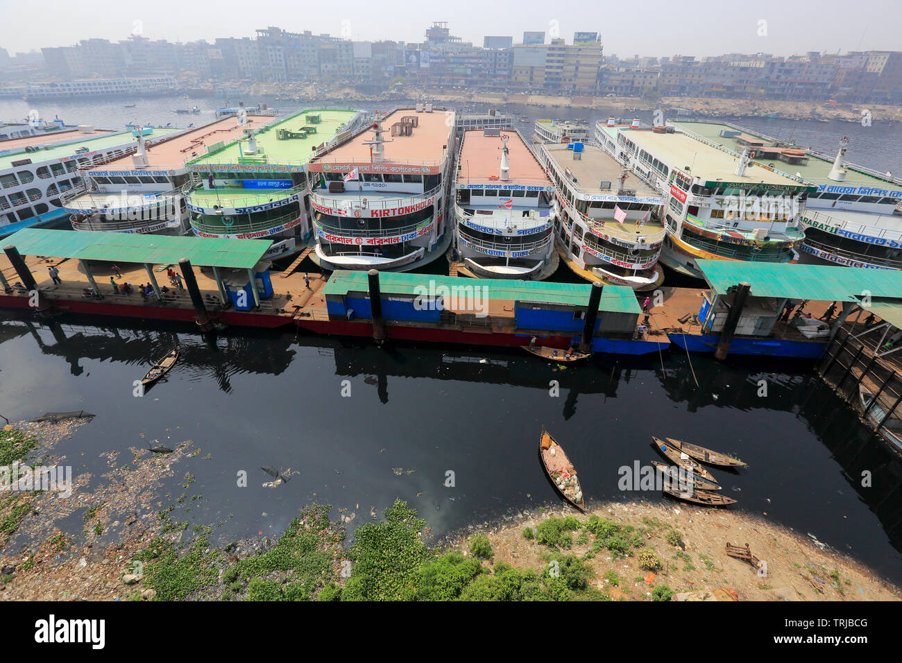 Vessels anchored at the Sadarghat Launch Terminal in Dhaka, Bangladesh ...