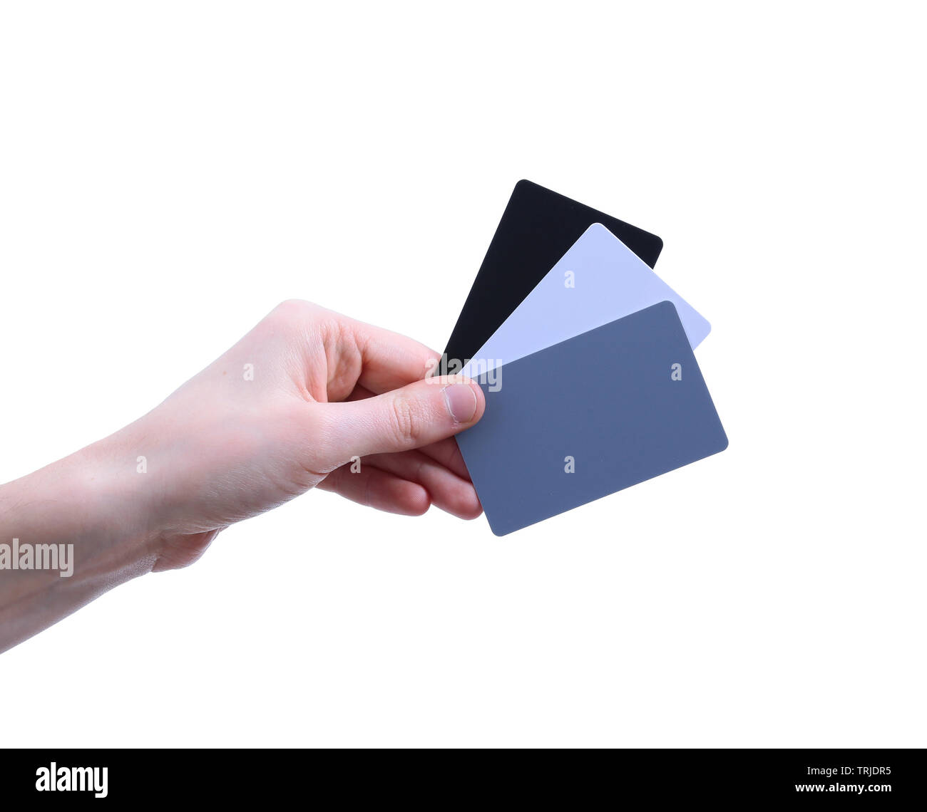 Hand holding White balance Cards Isolated Stock Photo - Alamy