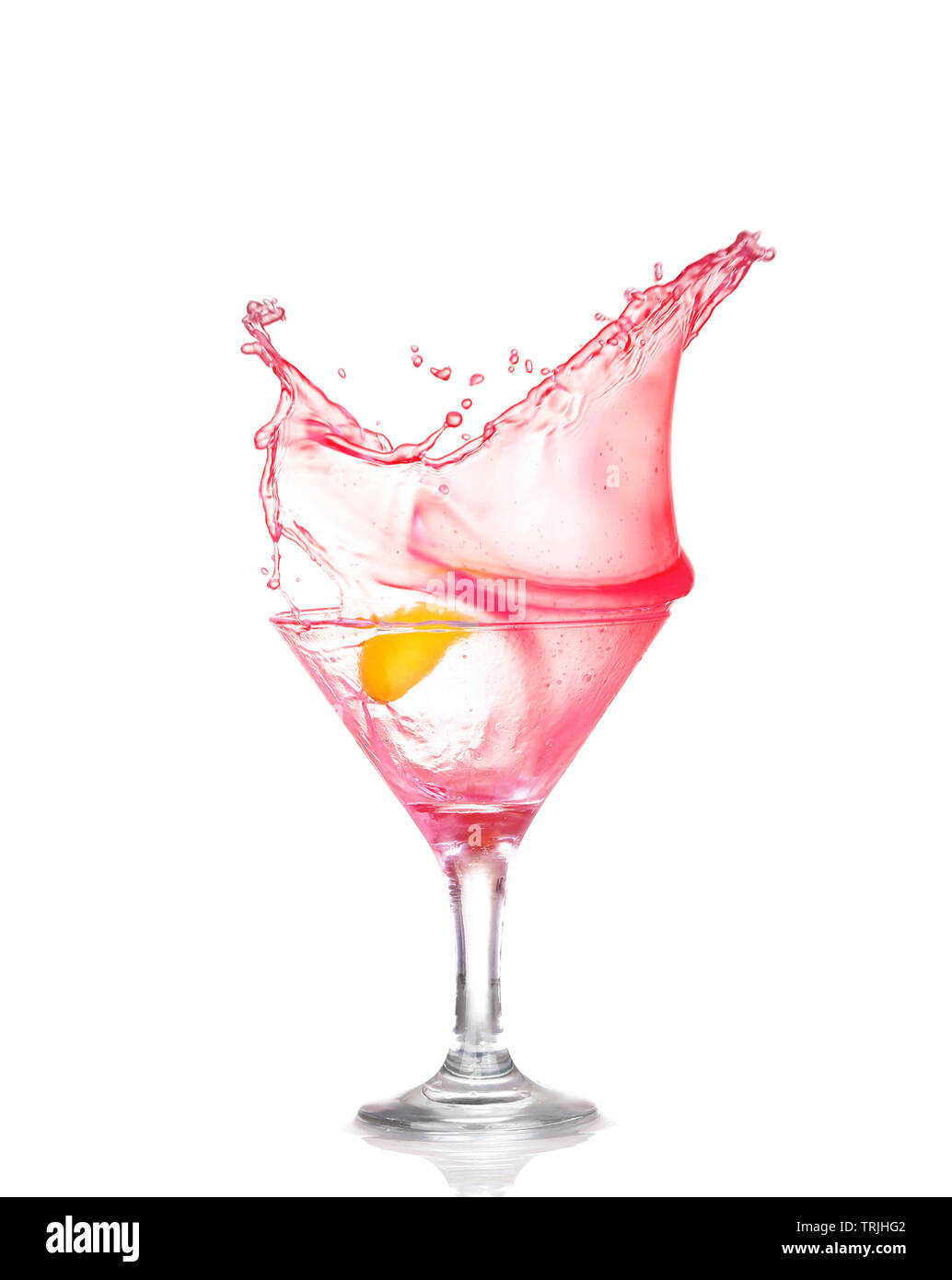 Fresh pink cocktail, lemon isolated on white background splash Stock ...