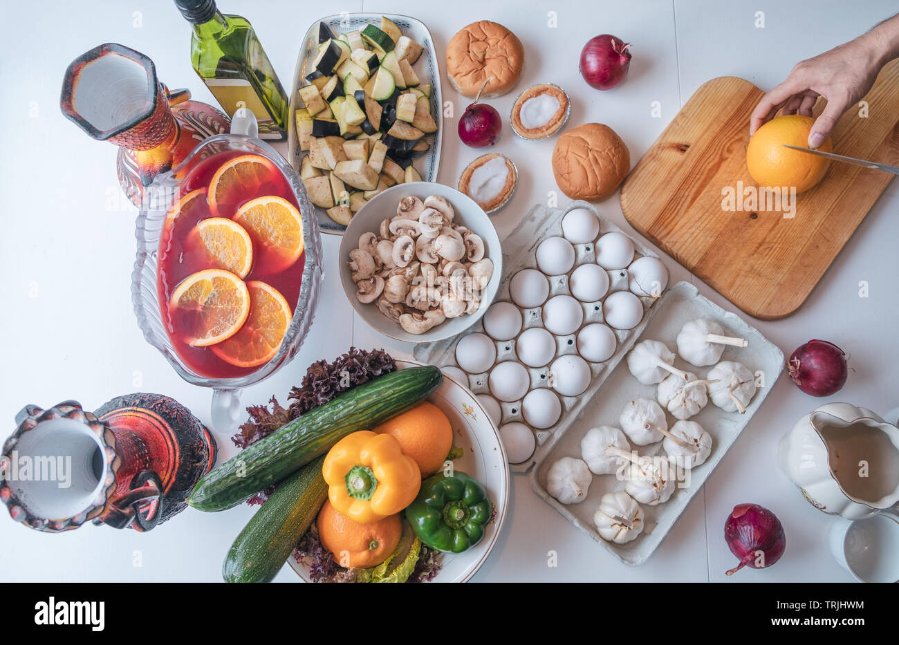 Ingredient raw food with vegetables and fruits preparing for cooking on ...