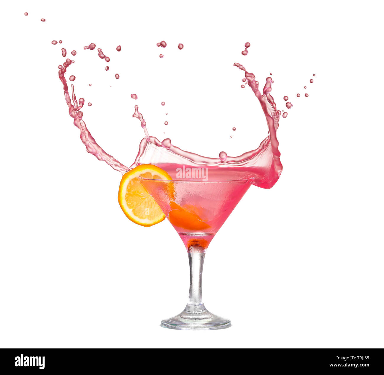 Fresh pink cocktail, lemon isolated on white background splash Stock ...
