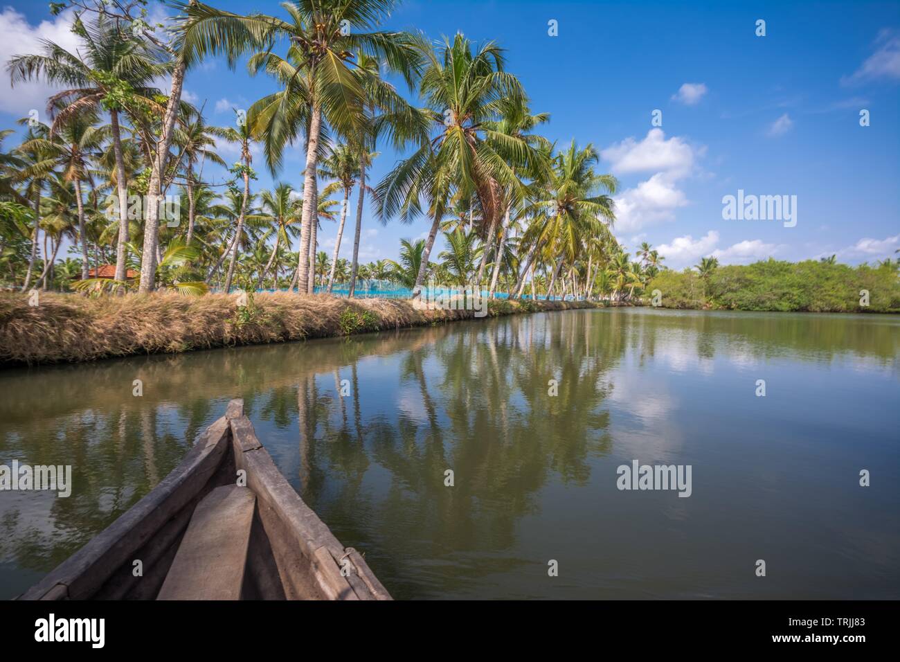 Munroe Island, Kollam, Kerala, India - May 26, 2019: Canoe ride through ...
