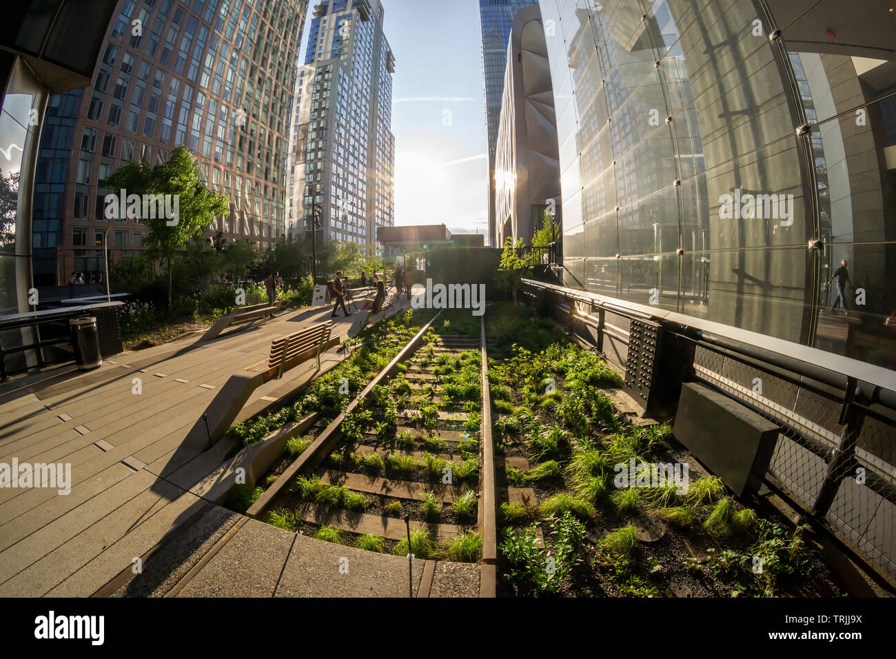 Preserved railroad tracks in the High Line in the “Coach Passage” in ...