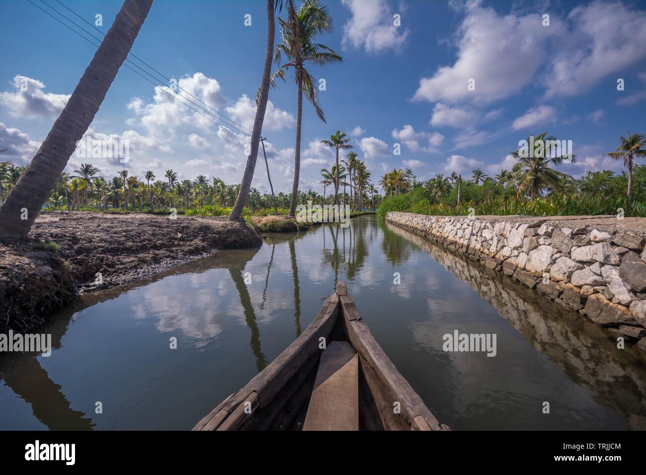 Munroe Island, Kollam, Kerala, India - May 26, 2019: Canoe ride through ...