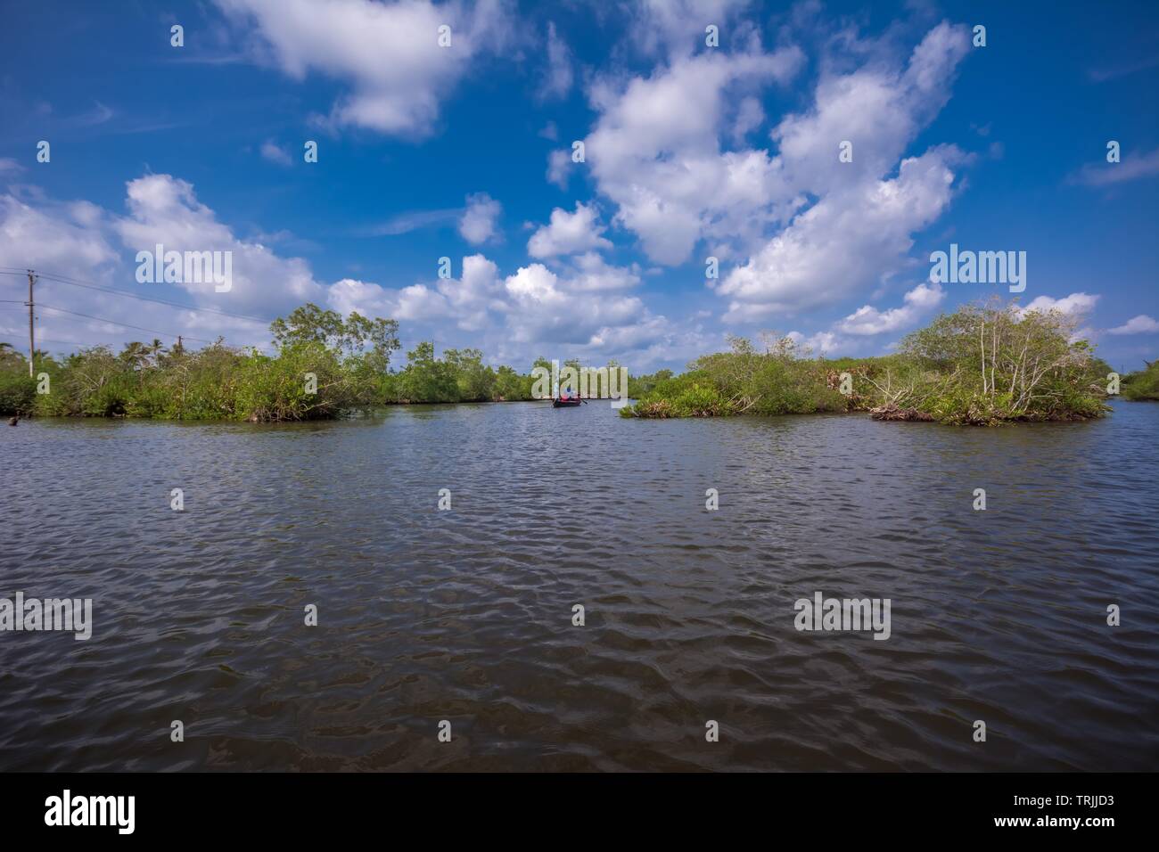 Munroe Island, Kollam, Kerala, India - May 26, 2019: Canoe ride through ...