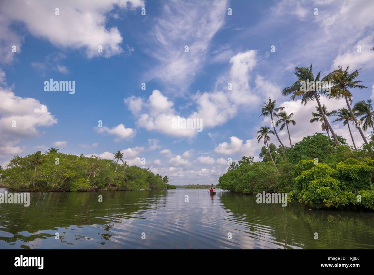 Munroe Island, Kollam, Kerala, India - May 26, 2019: Canoe trip through ...