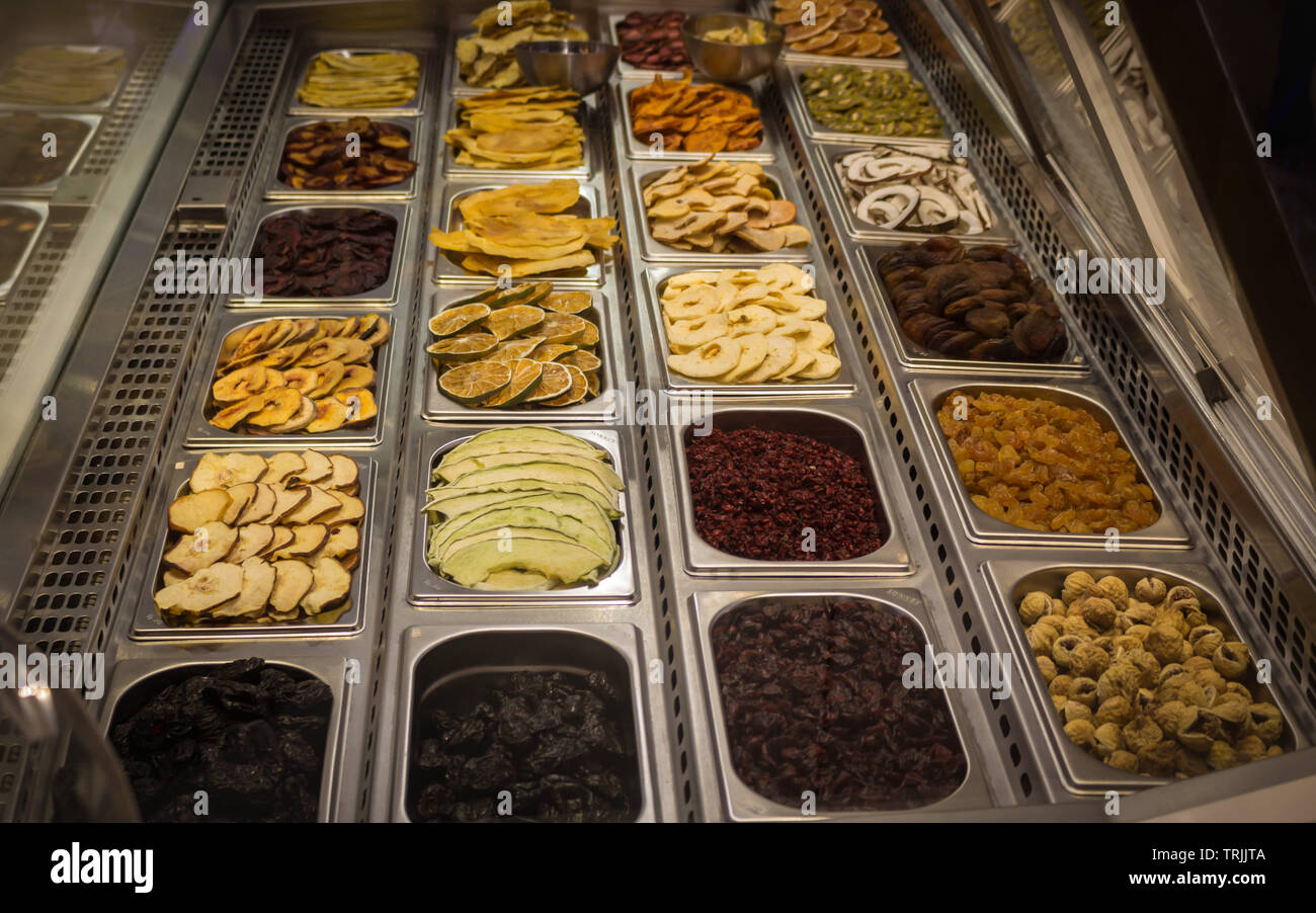 Dubai, UAE - December 1, 2017: Dry Fruits kept on steel tray for ...