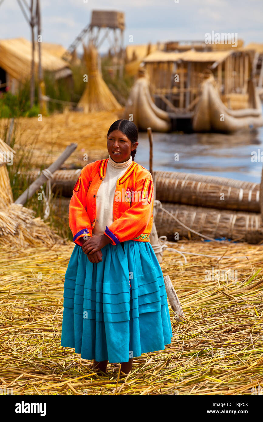 People of Uros islands at lake Titicaca,Peru Stock Photo - Alamy