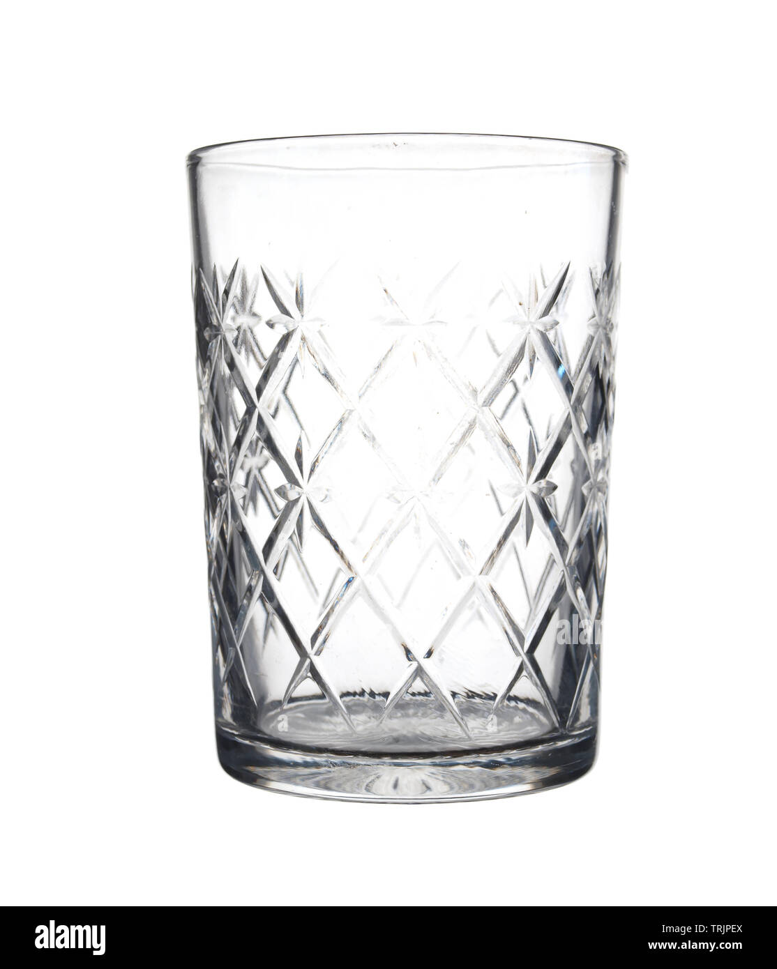 Empty crystal glass with patterns isolated on white background Stock ...